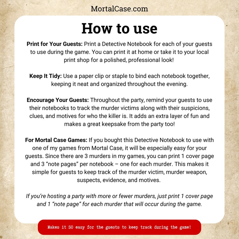 Printable Detective Notebook for Murder Mystery Game, Gift Bag Journal ...