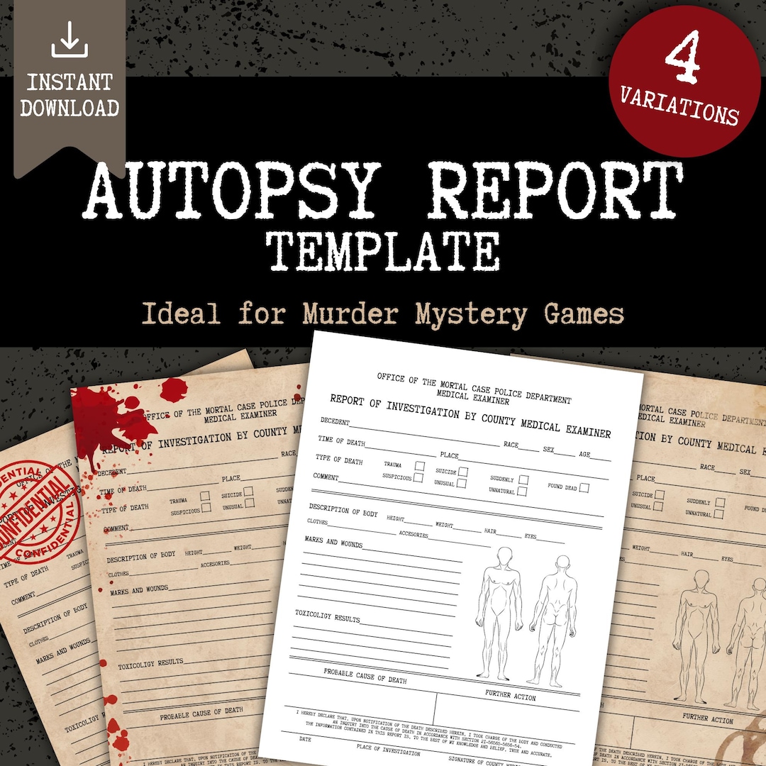 Autopsy Report Template for Murder Mystery Game, Police Evidence Prop ...