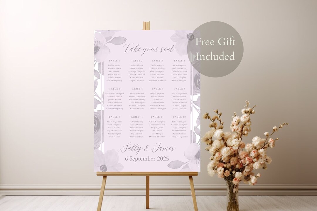 Large Seating Chart Template, Wedding Seat Plan Display, Floral ...