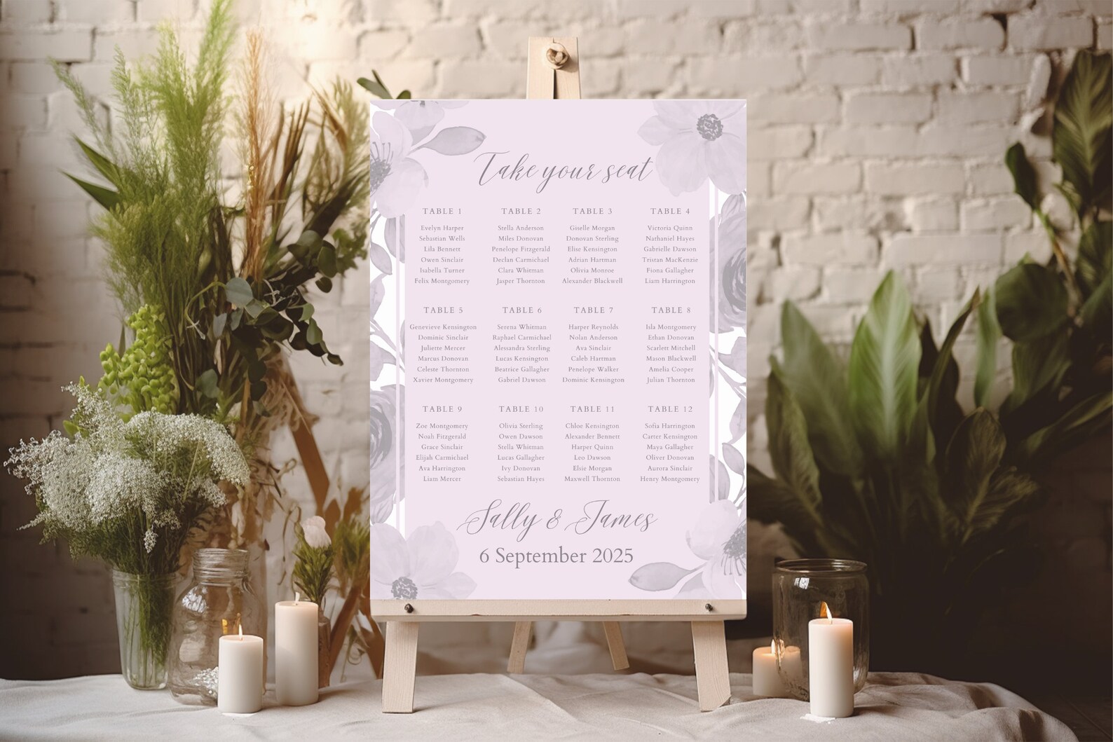 Large Seating Chart Template, Wedding Seat Plan Display, Floral ...