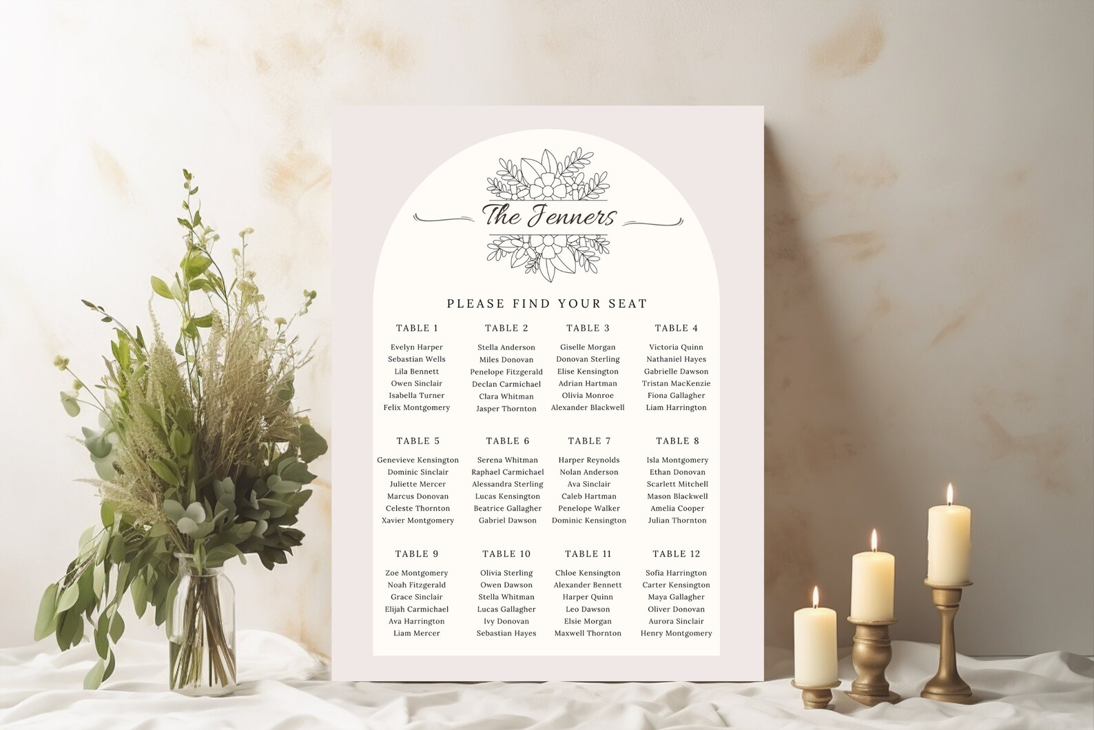 Large Arch Seating Chart, Wedding Seat Plan Display, Neutral Custom ...