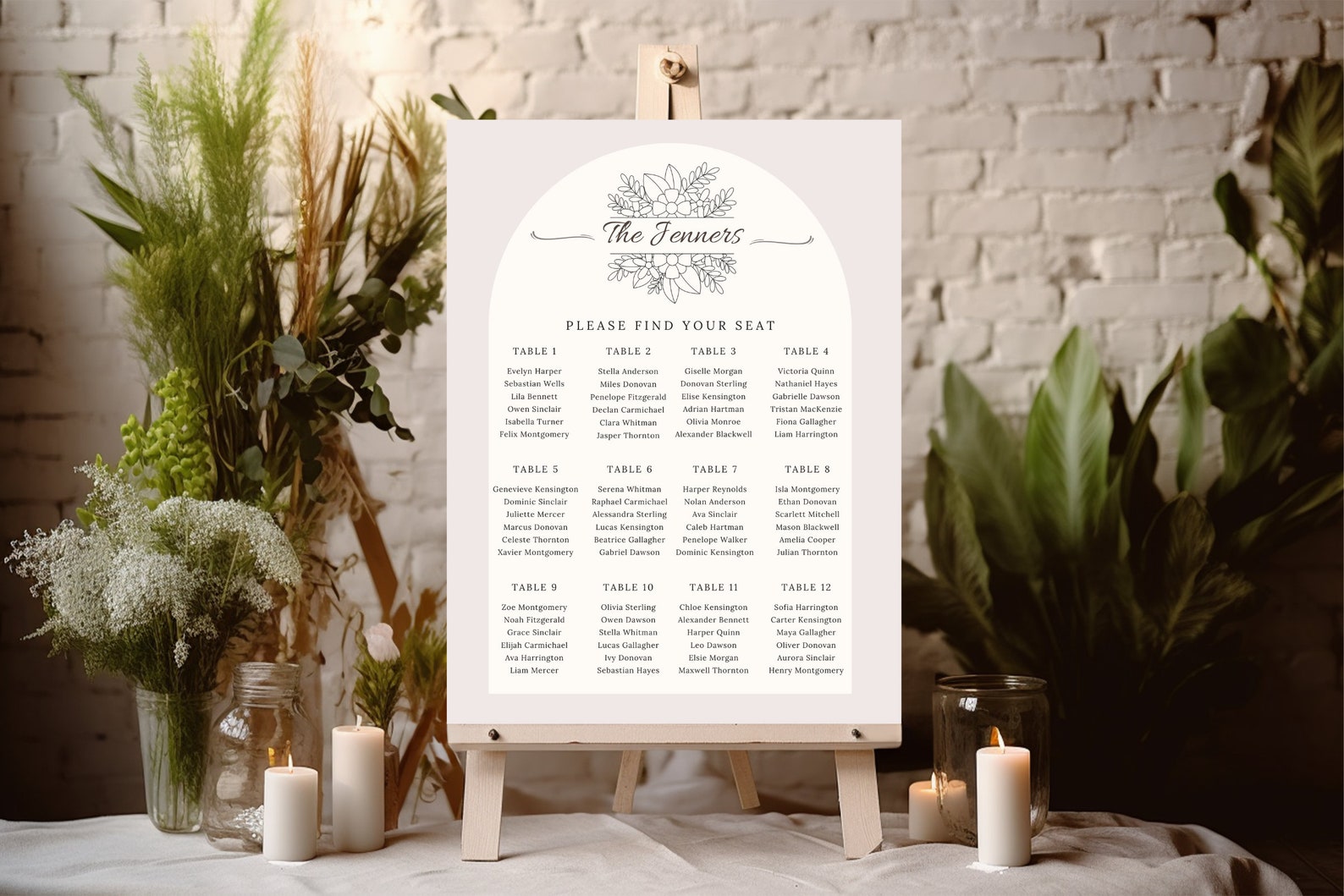 Large Arch Seating Chart, Wedding Seat Plan Display, Neutral Custom ...