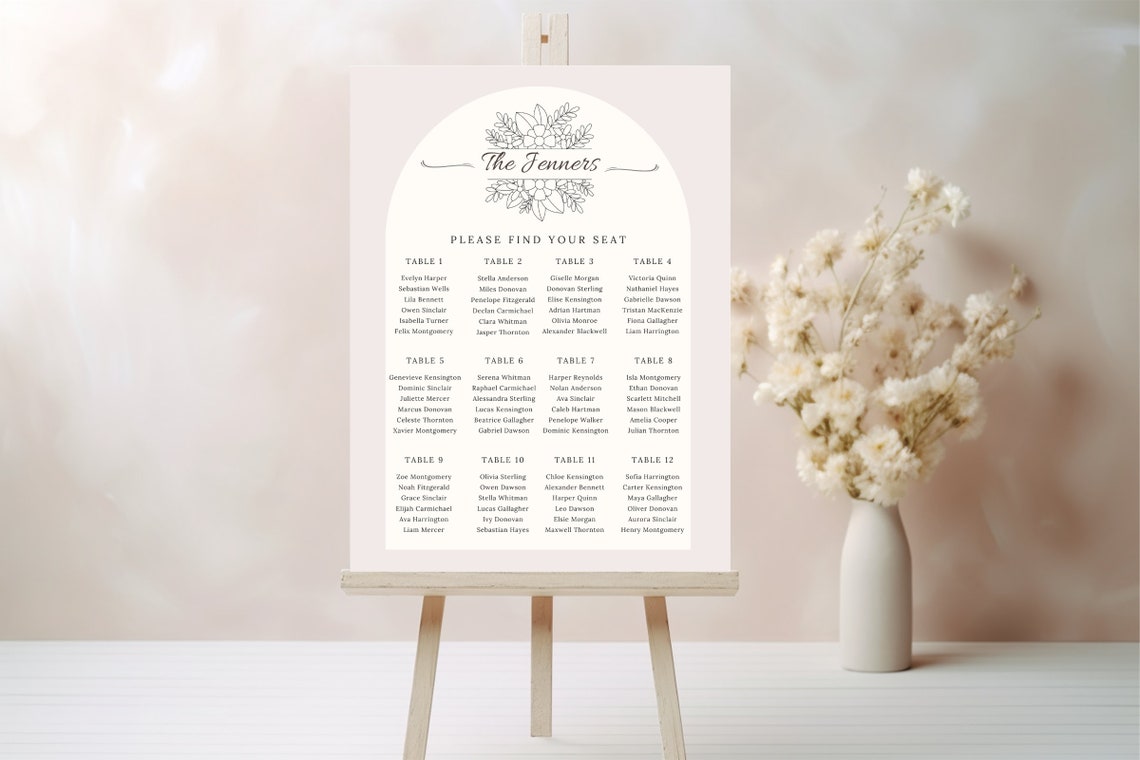 Large Arch Seating Chart, Wedding Seat Plan Display, Neutral Custom ...