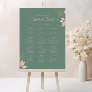 Green Boho Seating Chart, Wedding Seat Plan Display, Seating Sign Canva ...