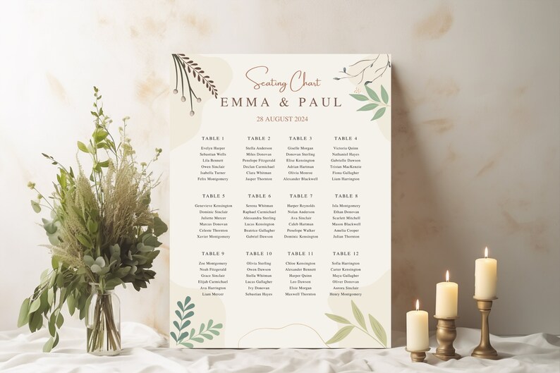Unique Boho Seating Chart, Wedding Seat Plan Display, Seating Sign Canva Template, Large ...
