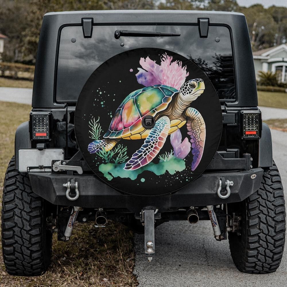 Spare Tire Cover, Sea Turtle Spare Tire Cover, Blue Sea Turtle Tire ...