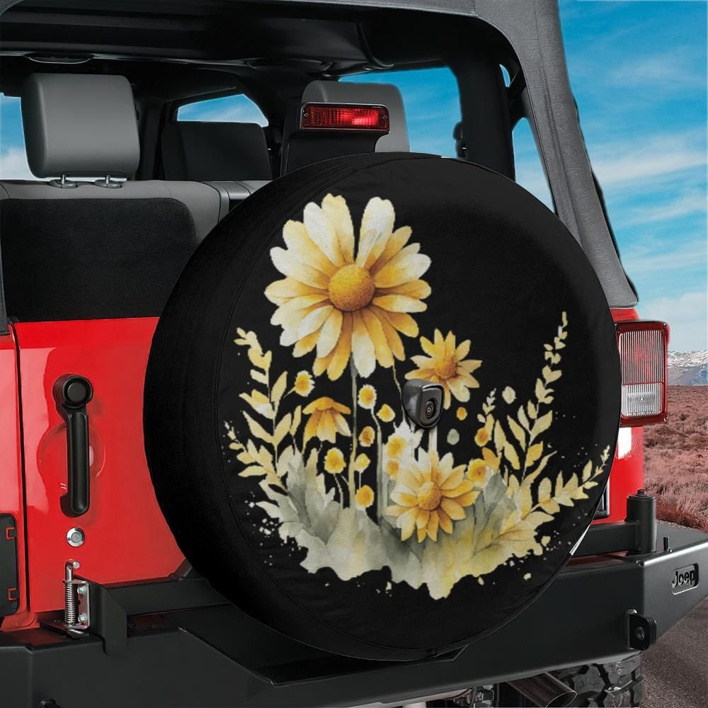 Floral Spare Tire Cover, Watercolor Flower Tire Cover, Daisy Spare Tire ...