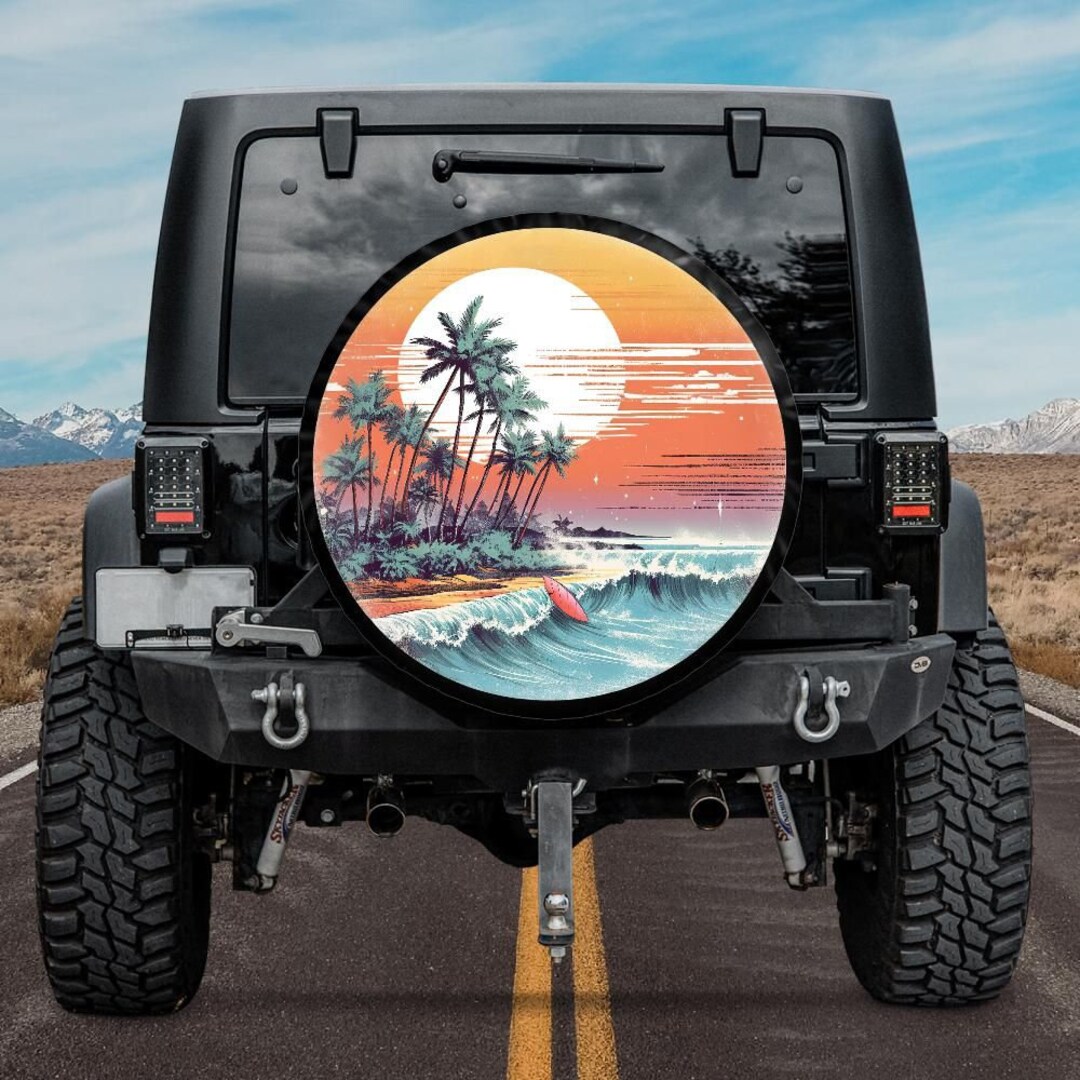 Beach Sunset Tire Cover, Spare Tire Cover, Palm Tree Tire Cover, Beach ...