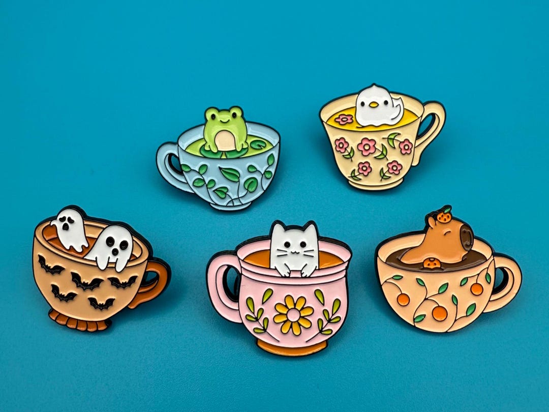 Tea Time Buddies – Cute Animal Mug Pins, Funny Pins, Gifts, Funny Pins ...