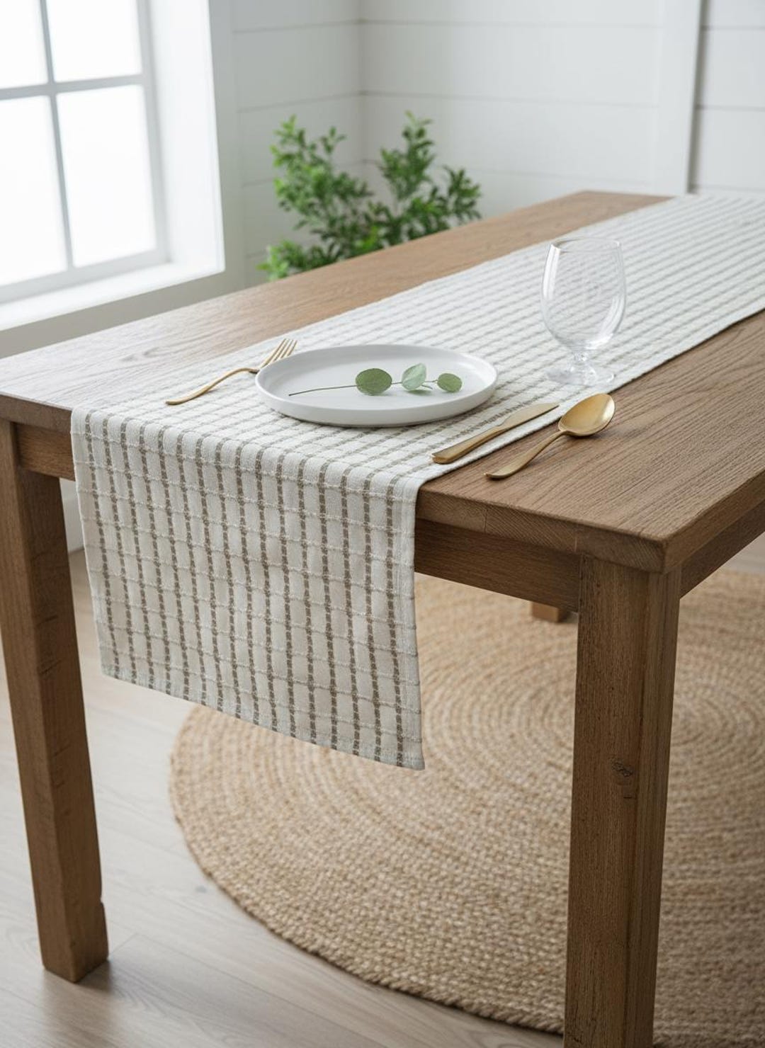 Linen Textured Cotton Table Runner Striped Farmhouse Rustic Dining ...