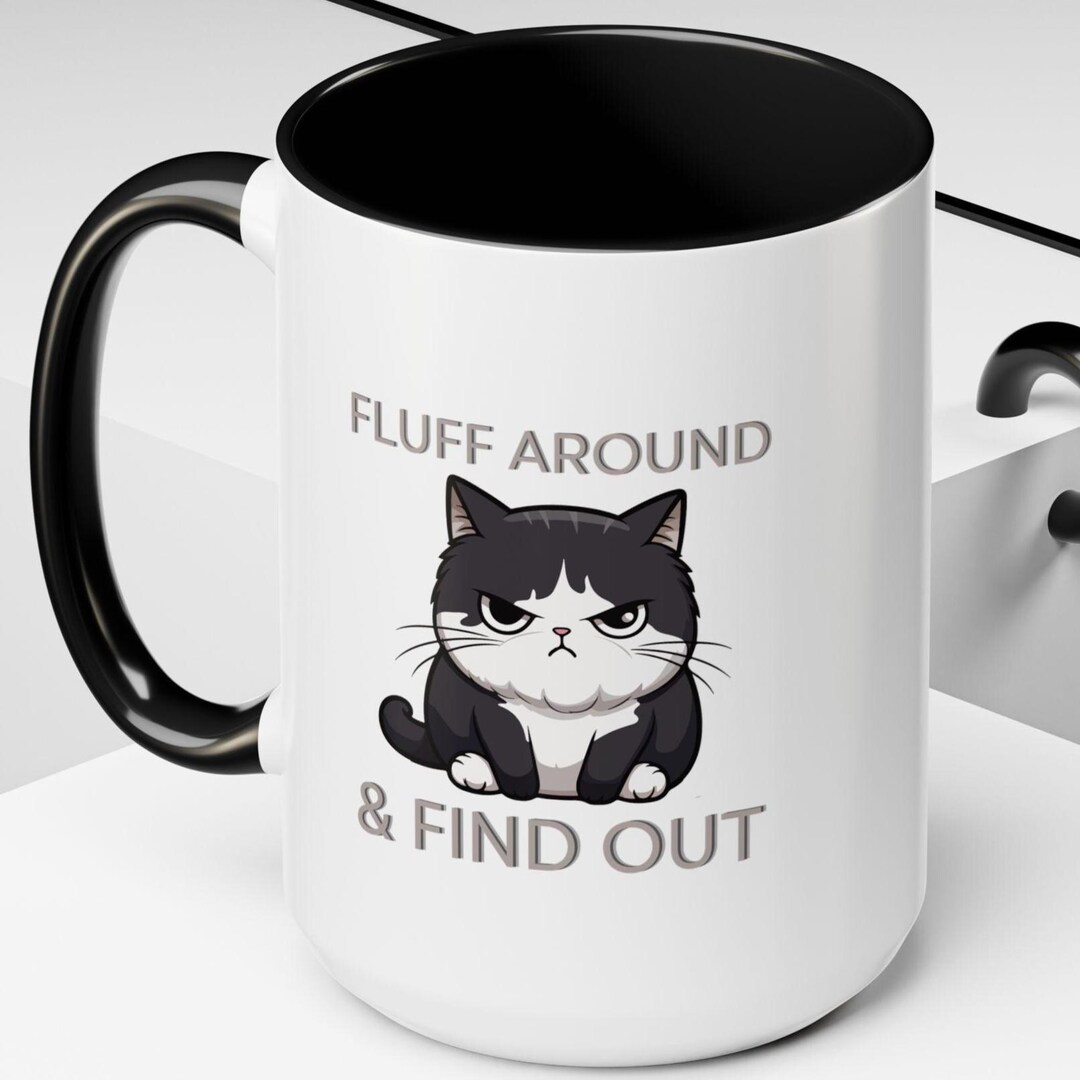 Angry Cat Coffee Mug: 'fluff Around & Find Out' Ceramic Cup - Etsy