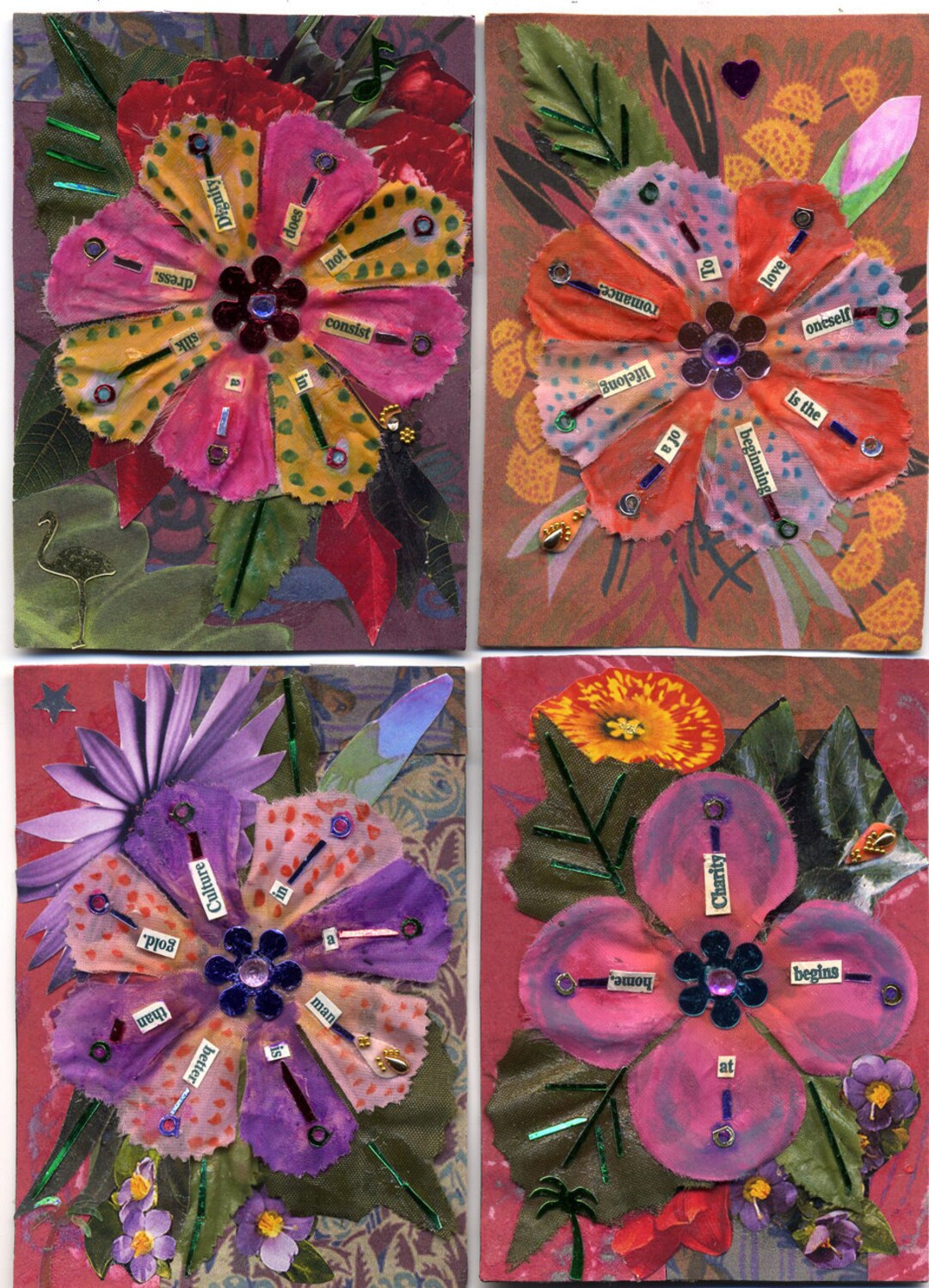 FLOWERS!... a Set of 4 Cards With Colorful Flowers, Original Art ...