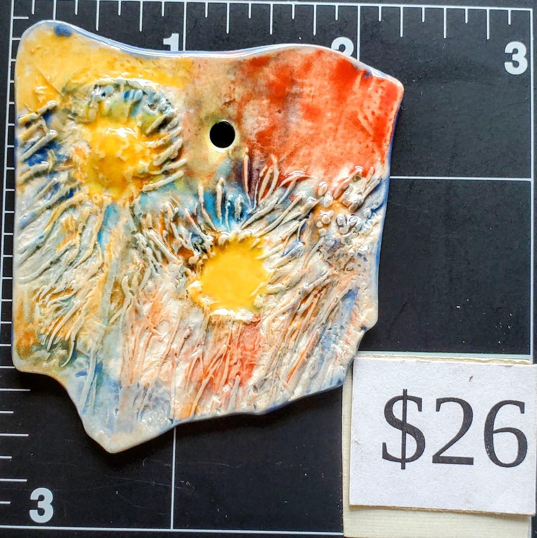 Sunflowers Scratch Art Pendant Unique Colorful Expressive Image - Etsy