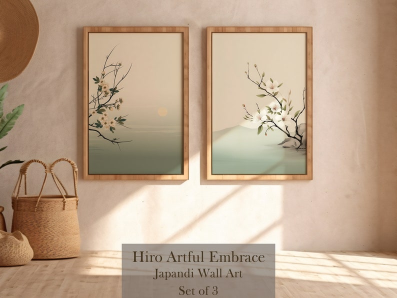 Set of 3 Japanese Wall Art, Japandi Wall Art, Big Wall Art Canvas ...