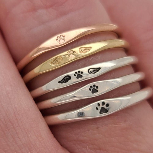 Sterling Silver Pet Memorial Ring Paw Print Jewelry - Etsy