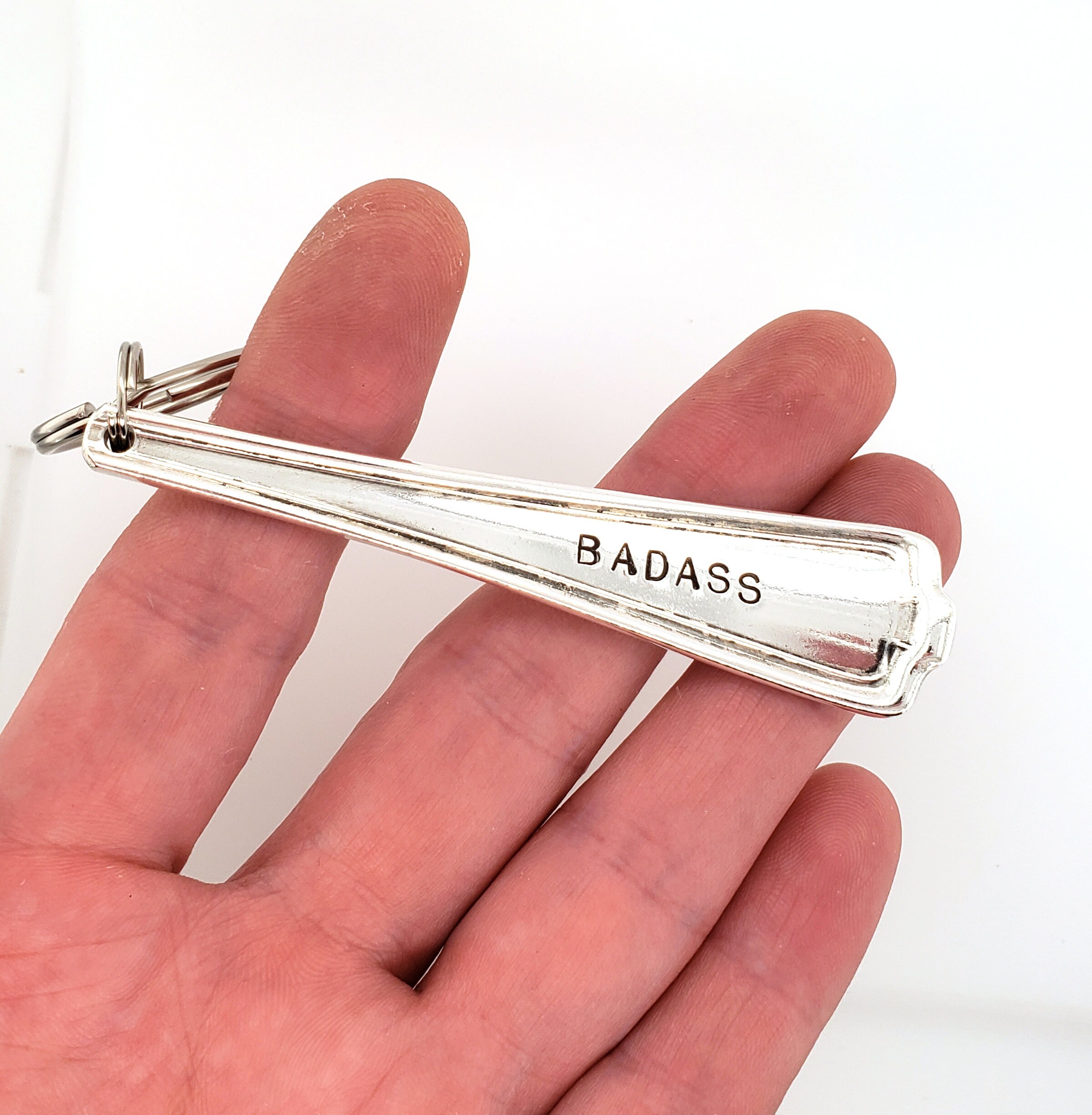 Badass Keychain Hand Stamped Spoon Handle Key Fob | Etsy