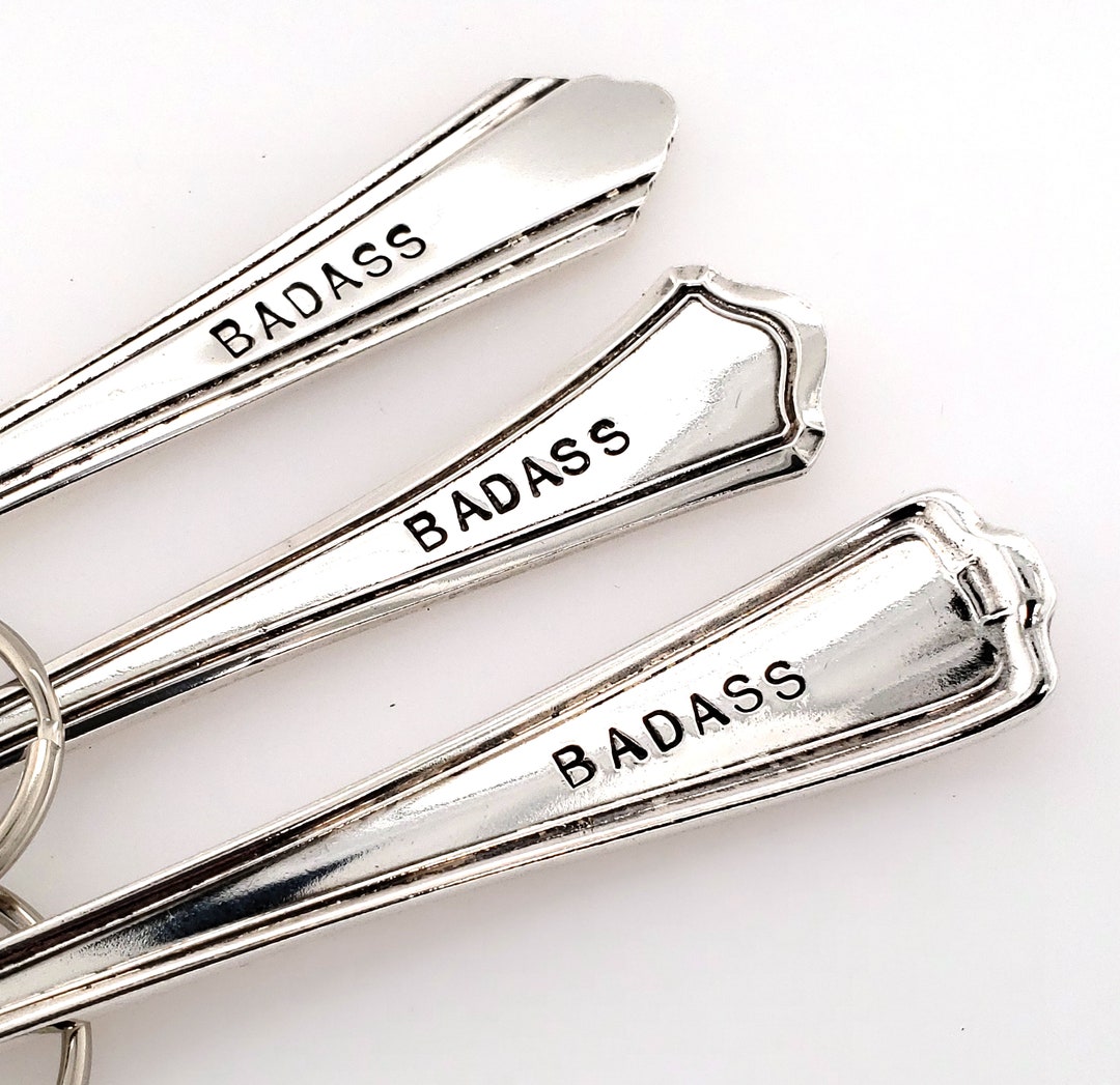 Badass Keychain, Hand Stamped Spoon Handle Key Fob - Etsy