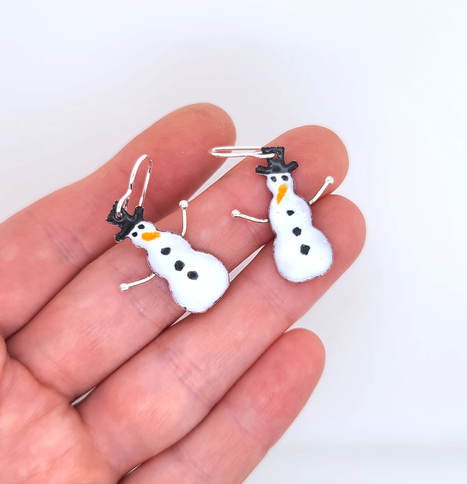Snowman Earrings Enameled Snowmen Christmas Earrings by - Etsy