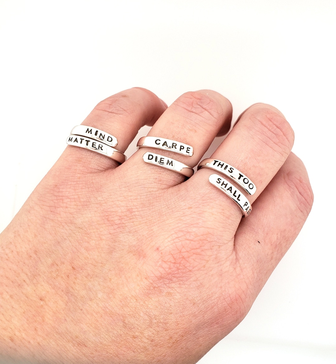 Personalized Sterling Silver Adjustable Wrap Ring: Custom Inscription ...