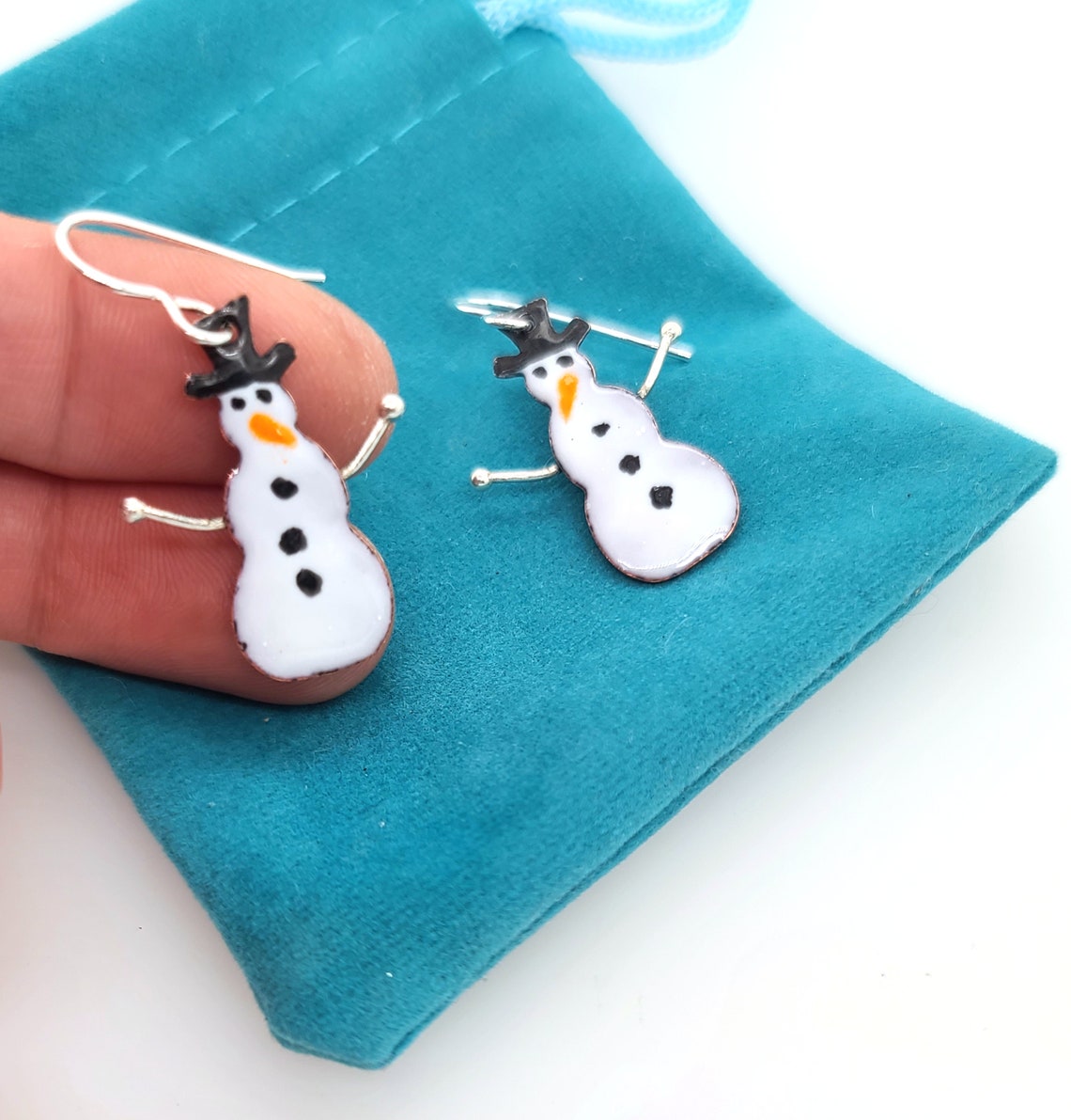 Snowman Earrings Enameled Snowmen Christmas Earrings by - Etsy