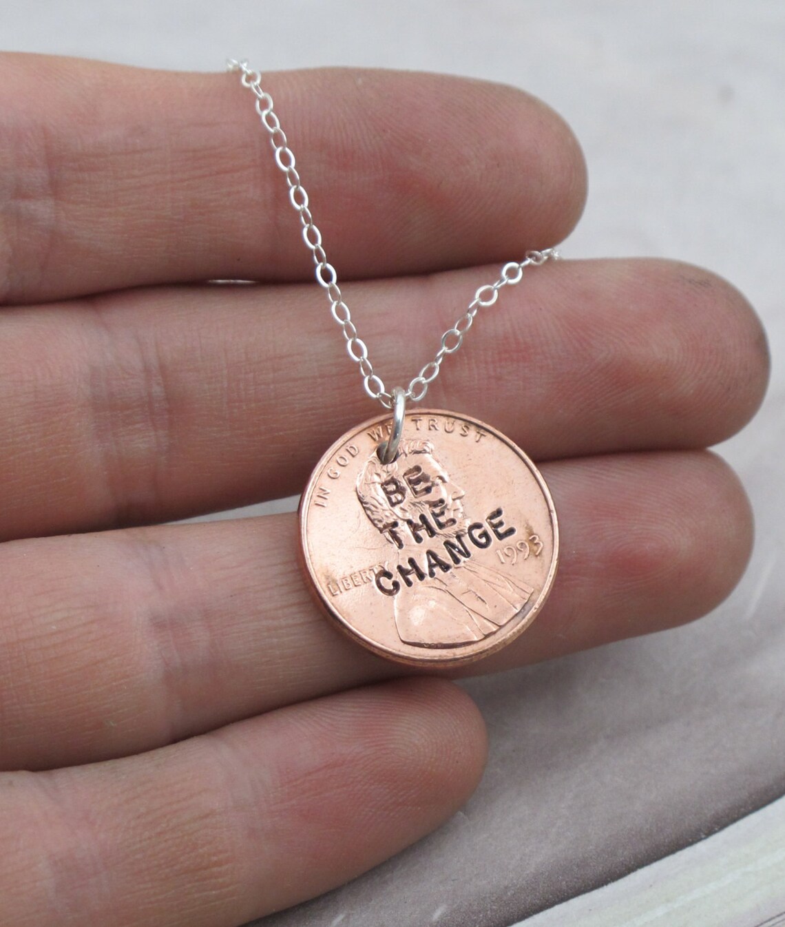 Be the Change Penny Necklace Sterling Silver With a Coin - Etsy