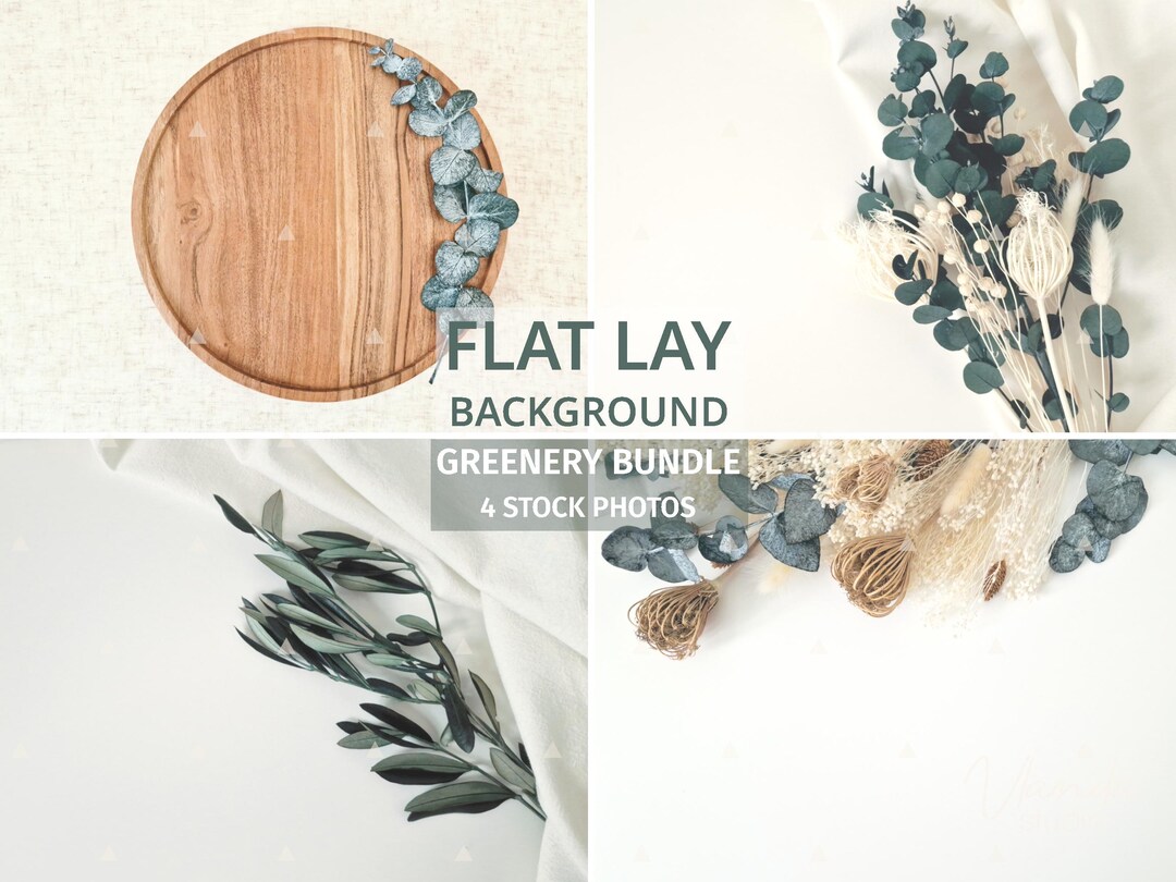 4 Table Flat Lay Stock Photo Backgrounds - Greenery Flat Lay Mockup ...