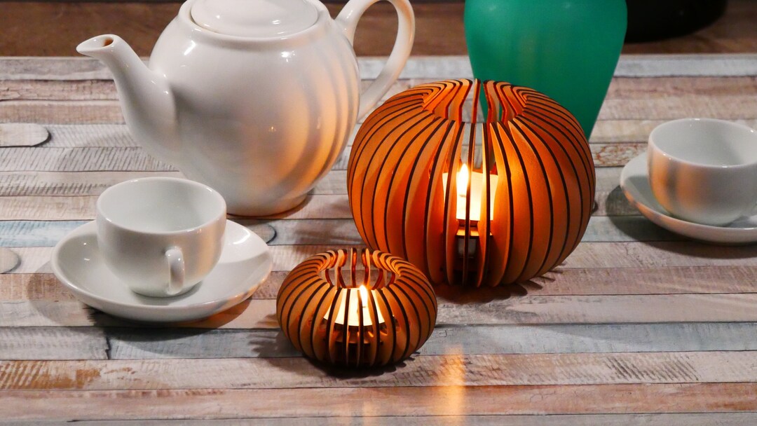 Unique Set of 2 Wooden Table Tealight DXF SVG Templates Illuminate your ...