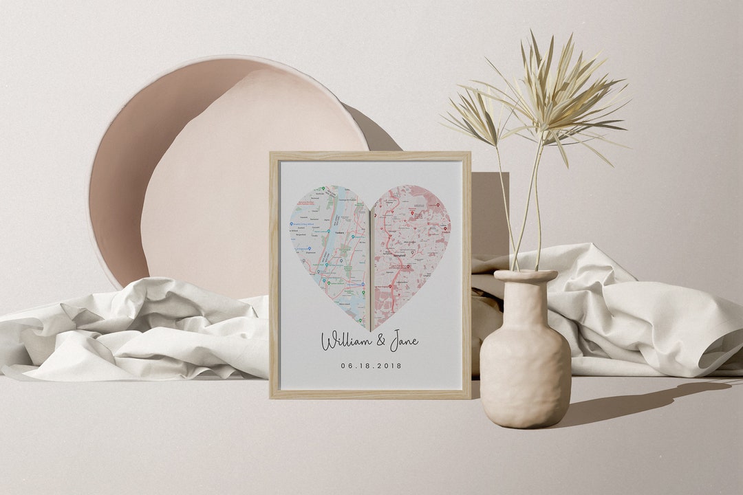 Personalized Heart Map, Heart Print, Anniversary Gift, Map Print ...