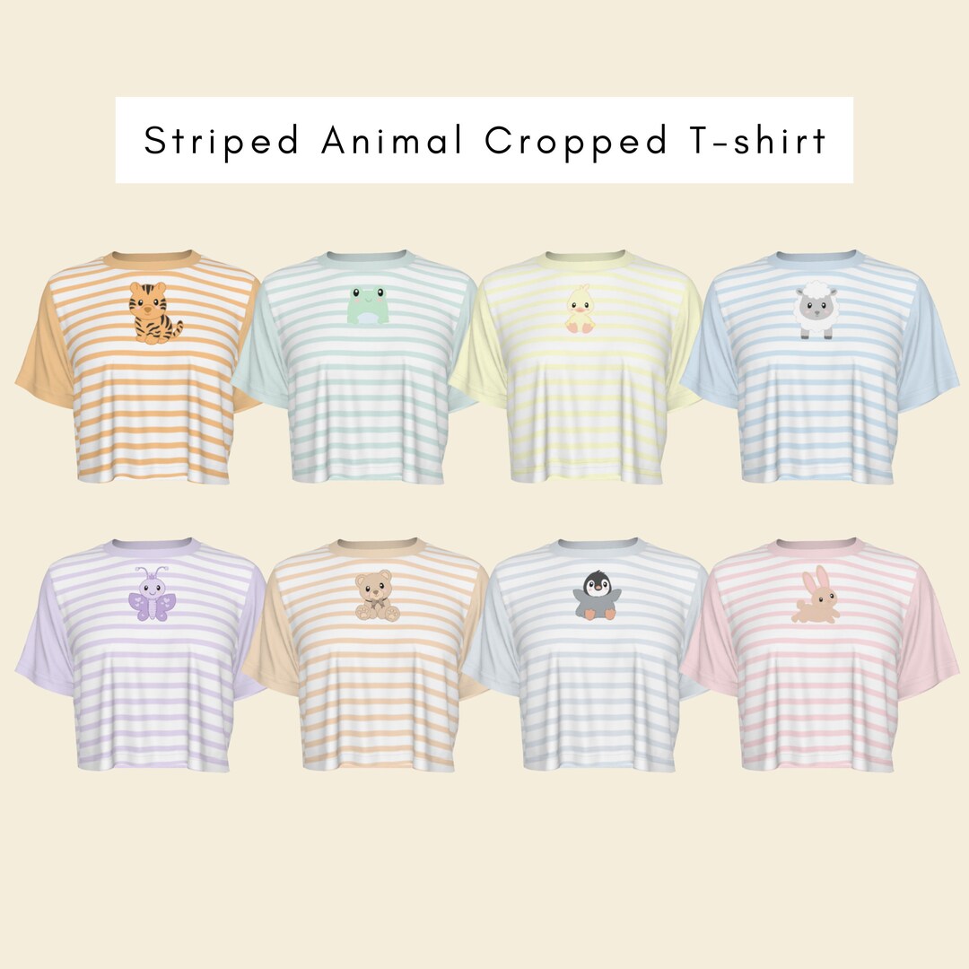 Pastel Baby Striped Animal Cropped T-shirt - Etsy