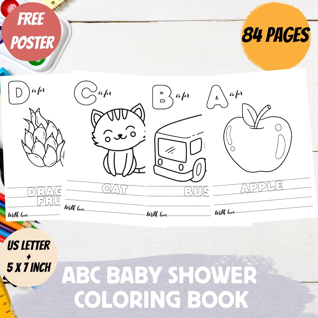 84 Pages Baby Shower Coloring Book Baby’s First ABC 123 Fruits Vehicles ...