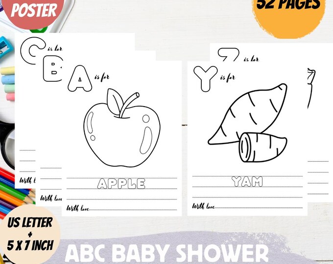 Printable ABC Coloring Book Baby Shower Activity, Digital Download Baby ...