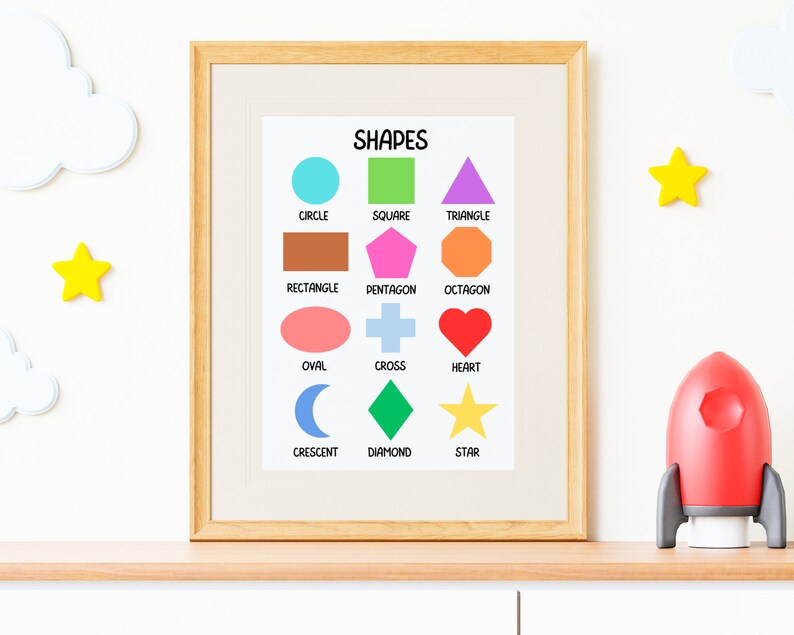 Preschool Shapes Flashcards, Home Schooling Decor, Early Educational ...