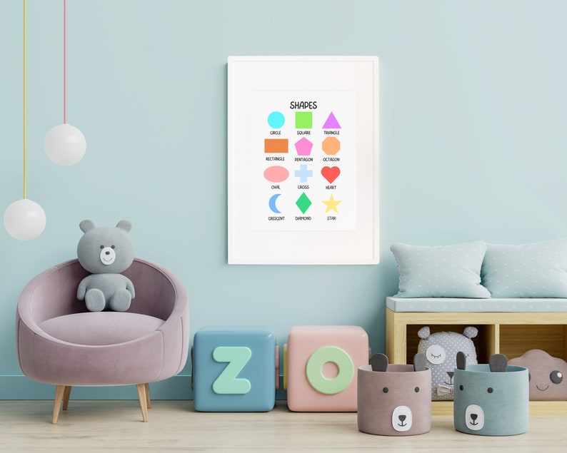 Shapes Poster Boho Classroom Decor Educational Wall Art Geometric ...