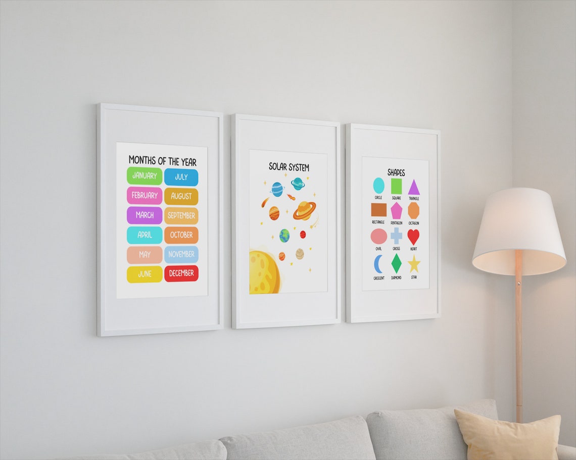 Set of Educational 12 Educational Poster Homeschool Artwork Montessori ...