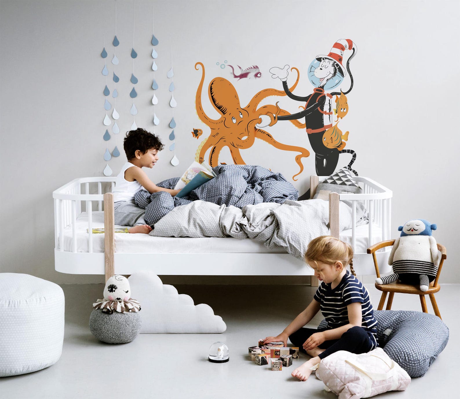 Removable Cat in the Hat With Octopus Wall Sticker for Baby Dr Seuss ...