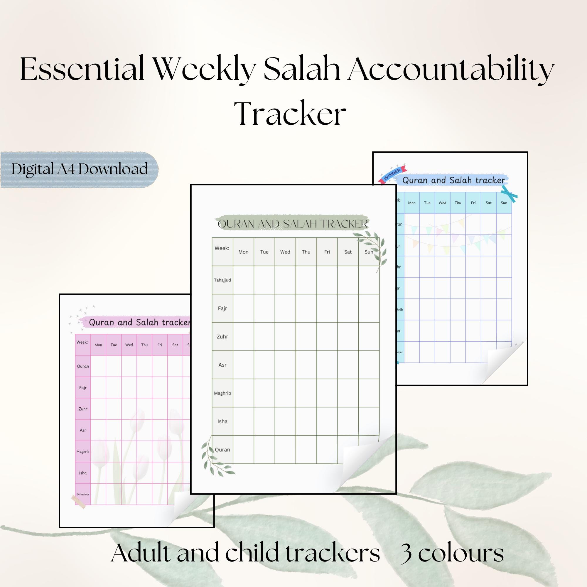 Printable Islamic Kids Salah and Adult Daily Salah Tracker, Quran ...