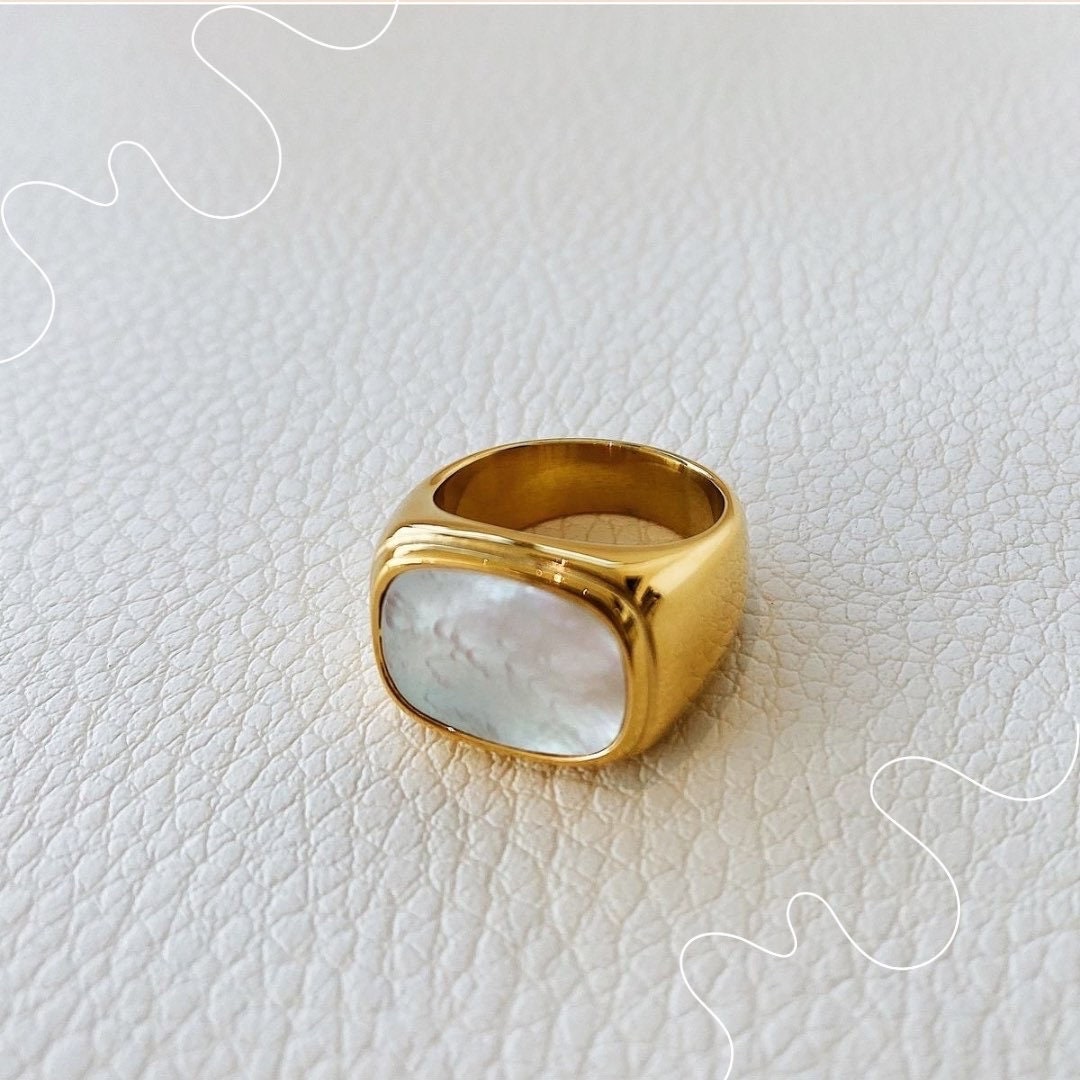 Shell Inlaid Statement Ring | White Chunky Ring | Shell Inlaid Ring ...