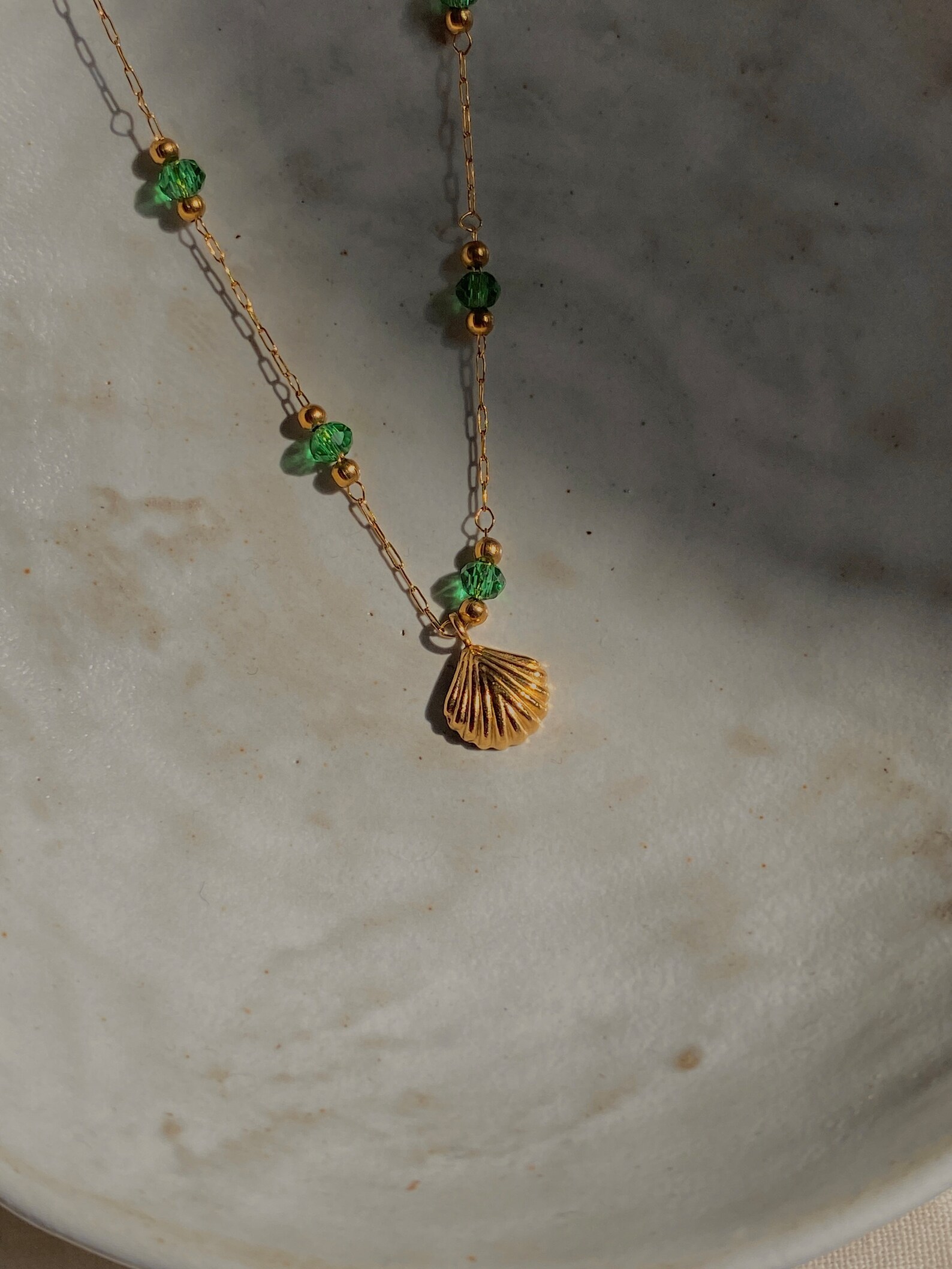 Dainty Minimal Necklace Dainty Green Beads Necklace Seashell Necklace ...