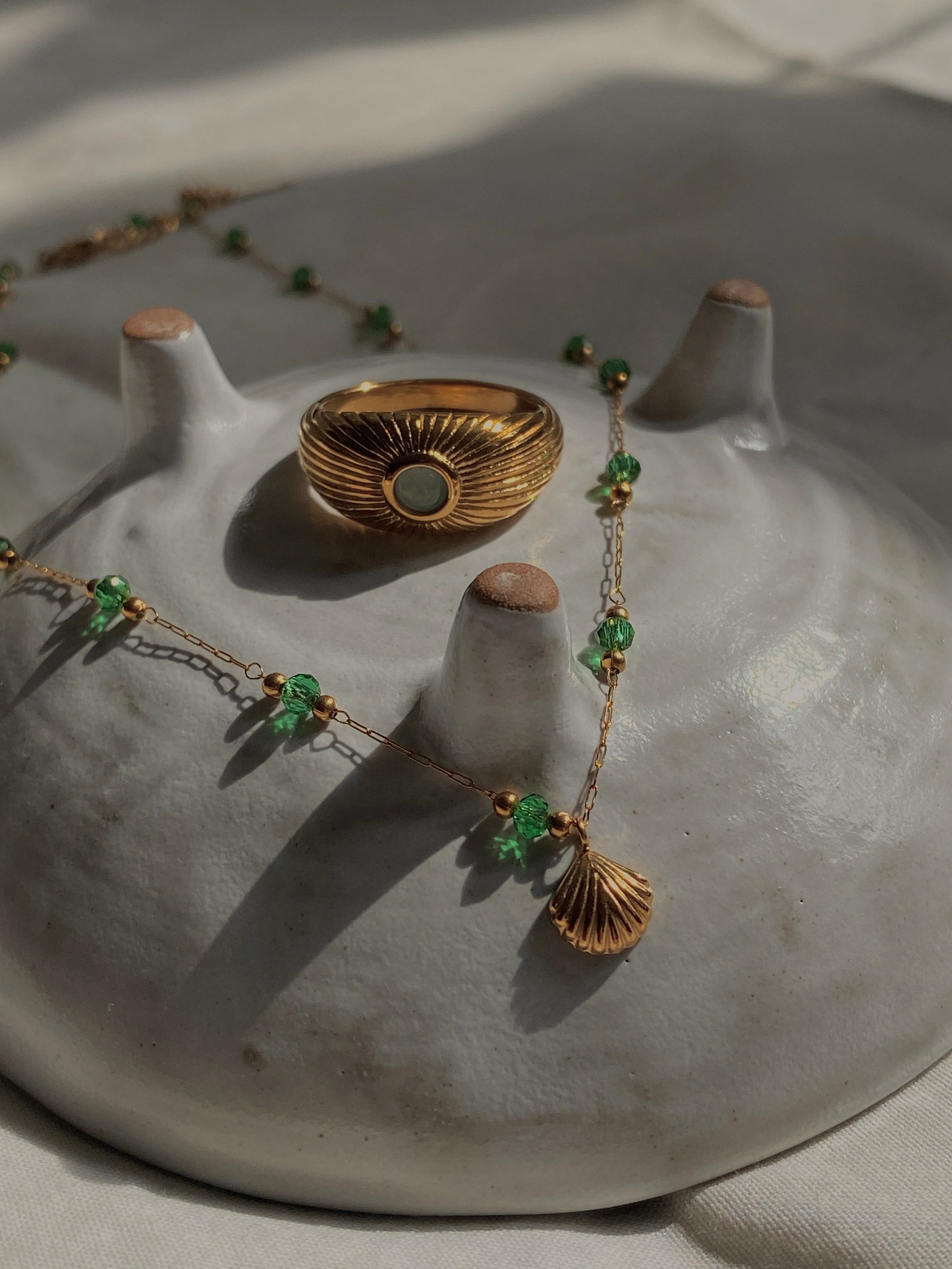 Dainty Minimal Necklace Dainty Green Beads Necklace Seashell Necklace ...
