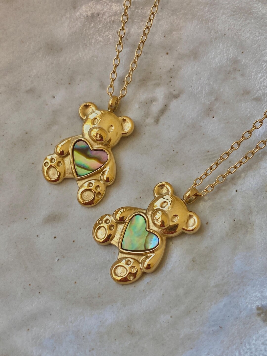 Abalone Inlaid Teddy Bear Pendant Necklace | Abalone Inlaid Necklace ...