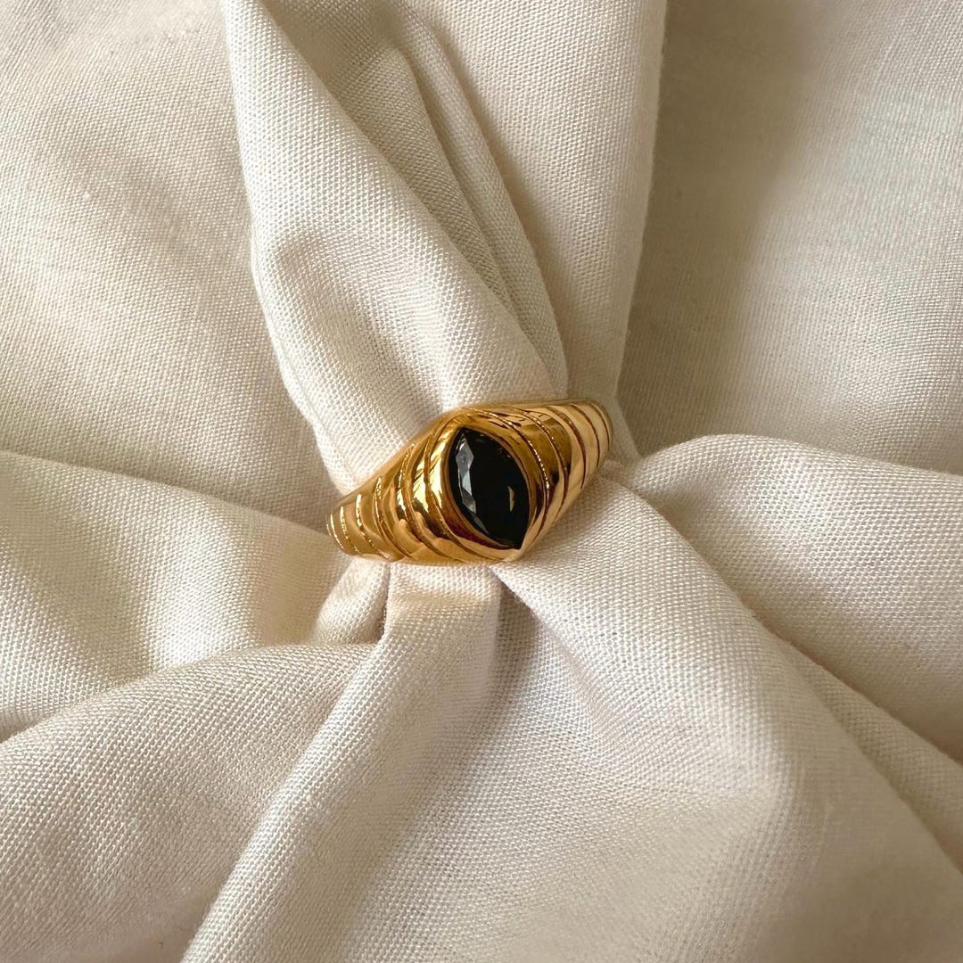 Black Crystal Statement Ring: 18k Gold Plated Stainless Steel Band - Etsy