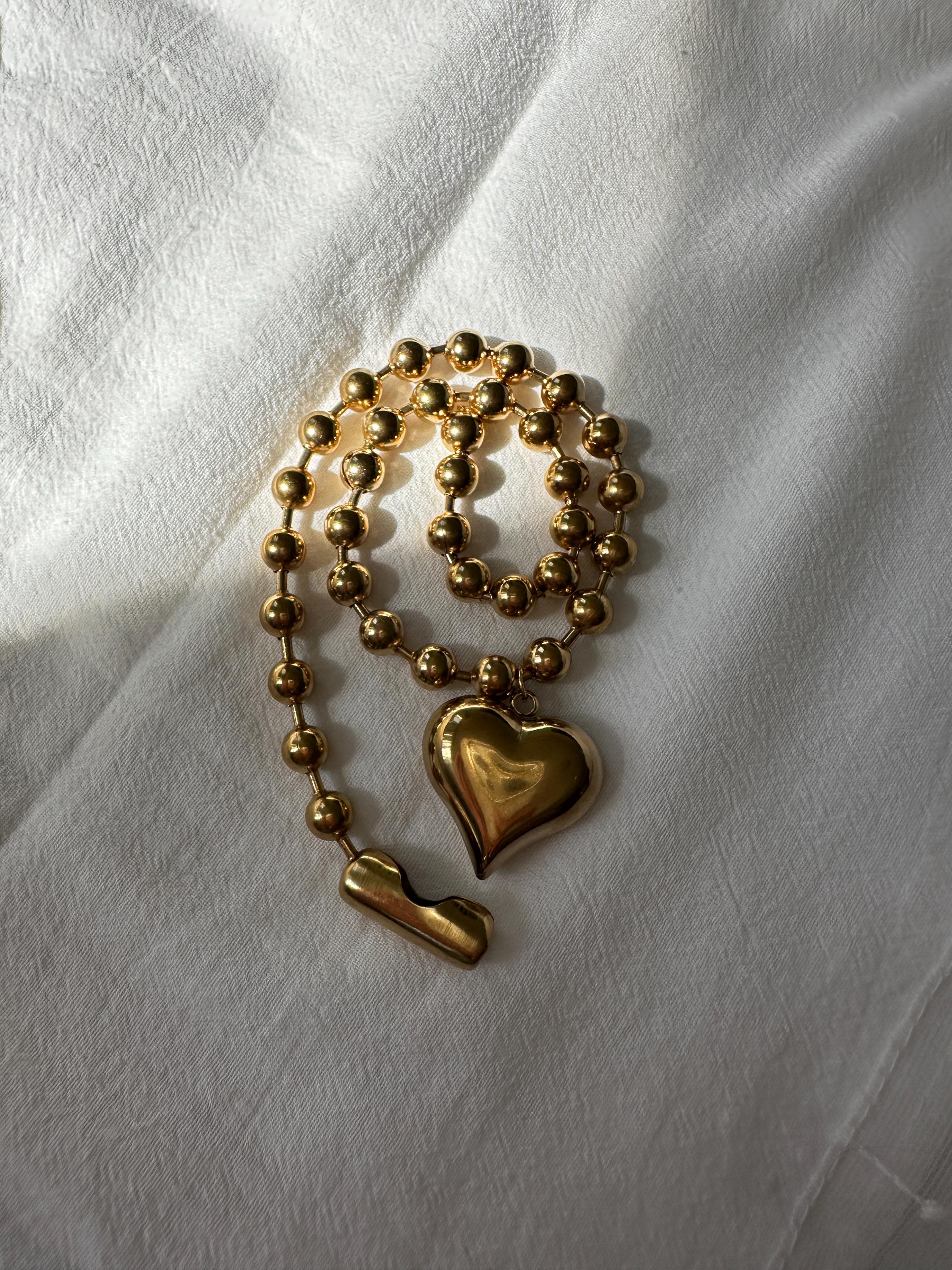 Gold Heart Pendant Necklace: Chunky Ball Chain, Y2K Jewelry - Etsy