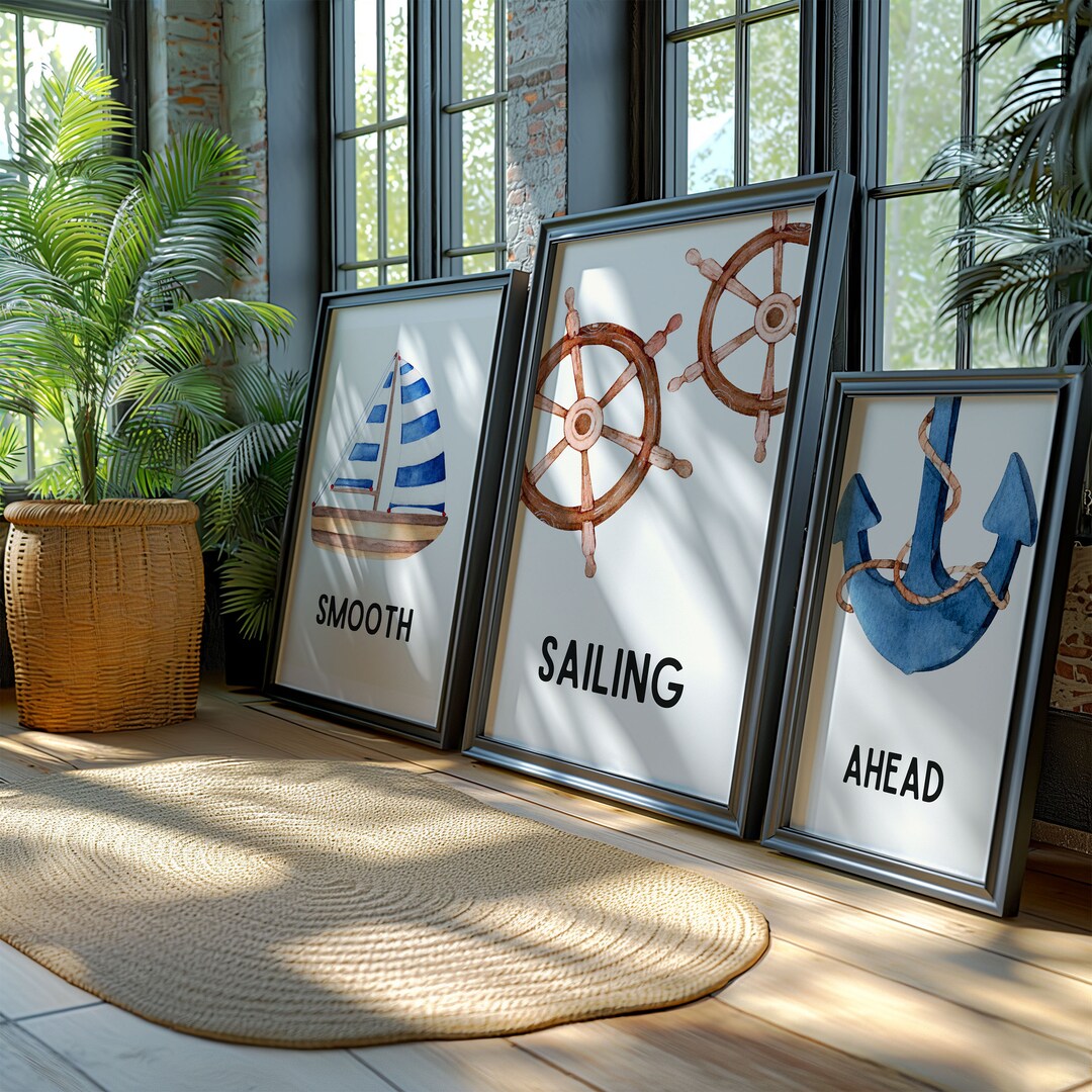 Set of 3 Nautical Theme Print for Nursery Nautical Wall Art for Coastal ...