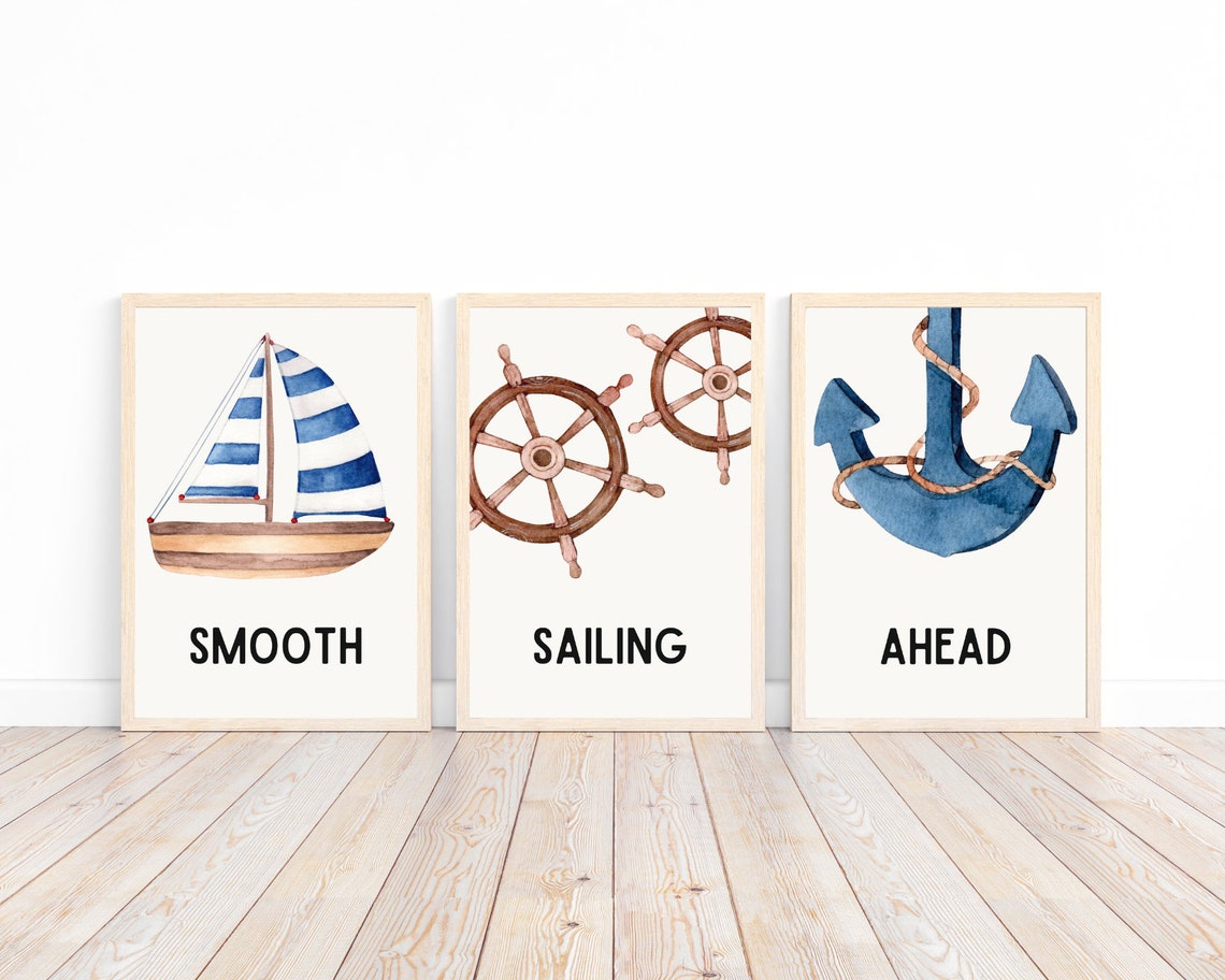 Set of 3 Nautical Theme Print for Nursery Nautical Wall Art for Coastal ...