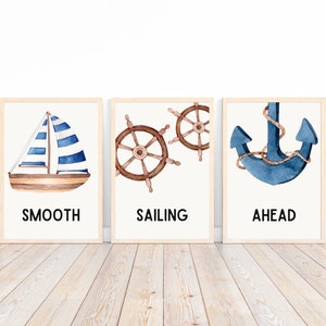 Set of 3 Nautical Theme Print for Nursery Nautical Wall Art for Coastal ...