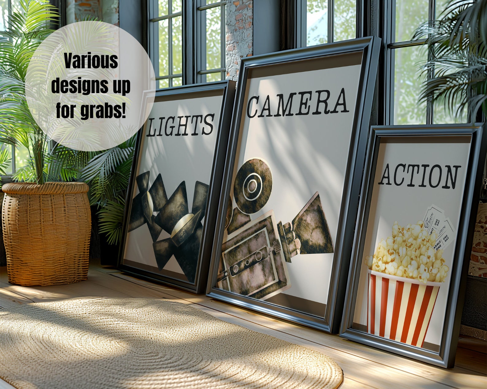 Home Theatre Printable Home Cinema Wall Art Set of 3 Vintage Cinema ...