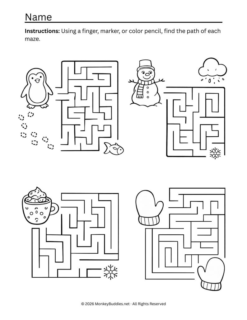 Winter Preschool Activity Pack: Monkey Buddies Printable (PDF Download ...