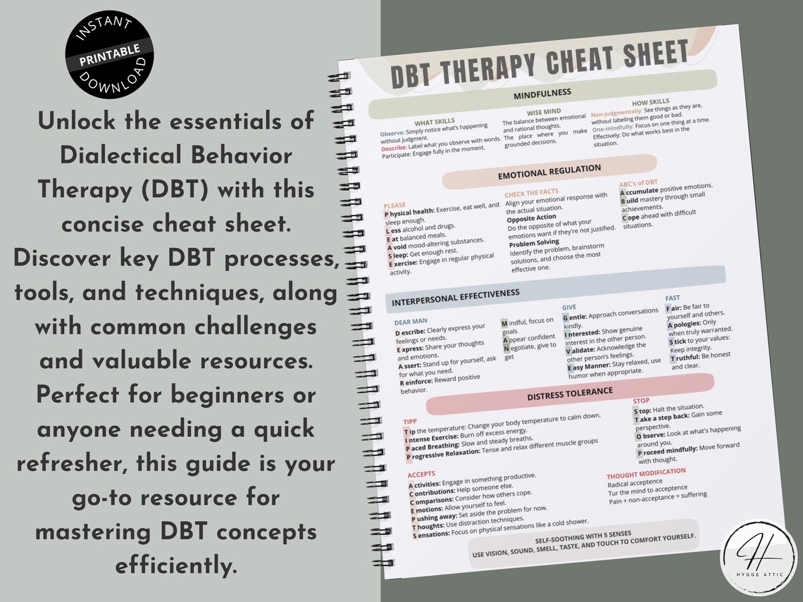 DBT Cheat Sheet, DBT Skills, Borderline, Bpd, Therapy Worksheet, Mental ...