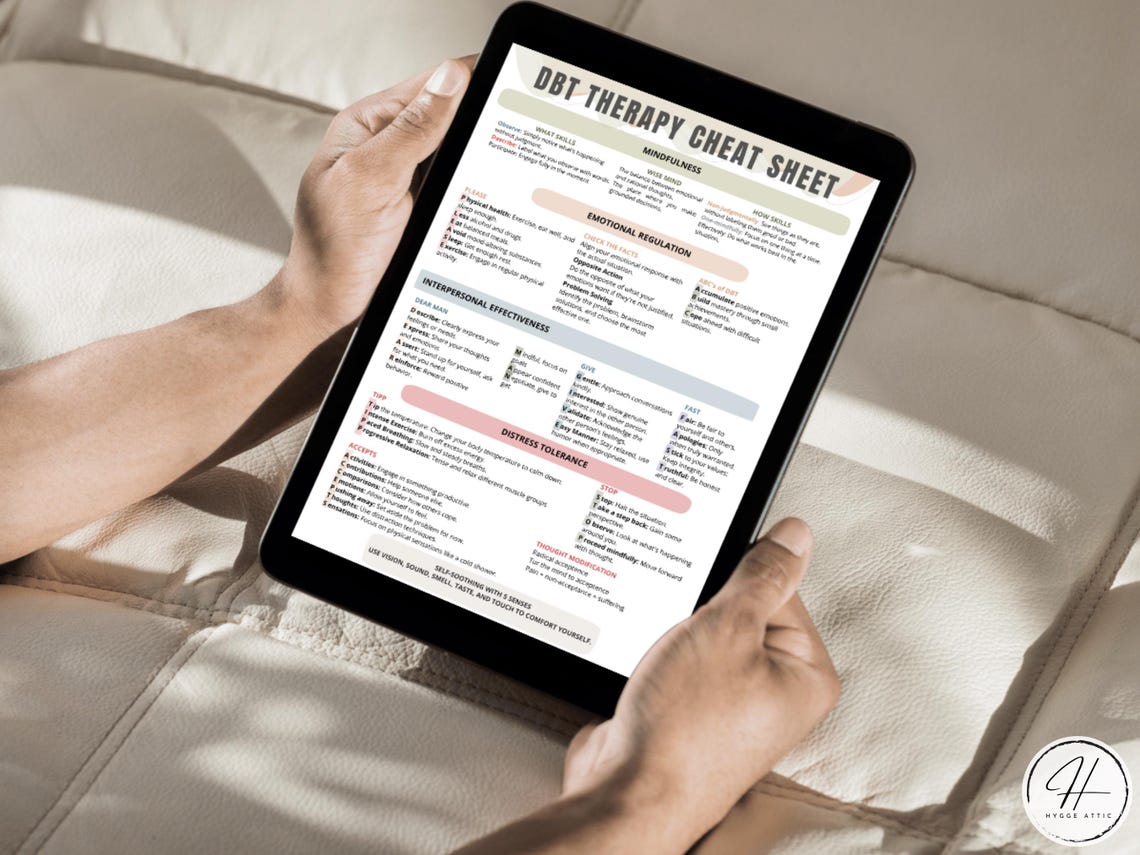 DBT Cheat Sheet, DBT Skills, Borderline, Bpd, Therapy Worksheet, Mental ...