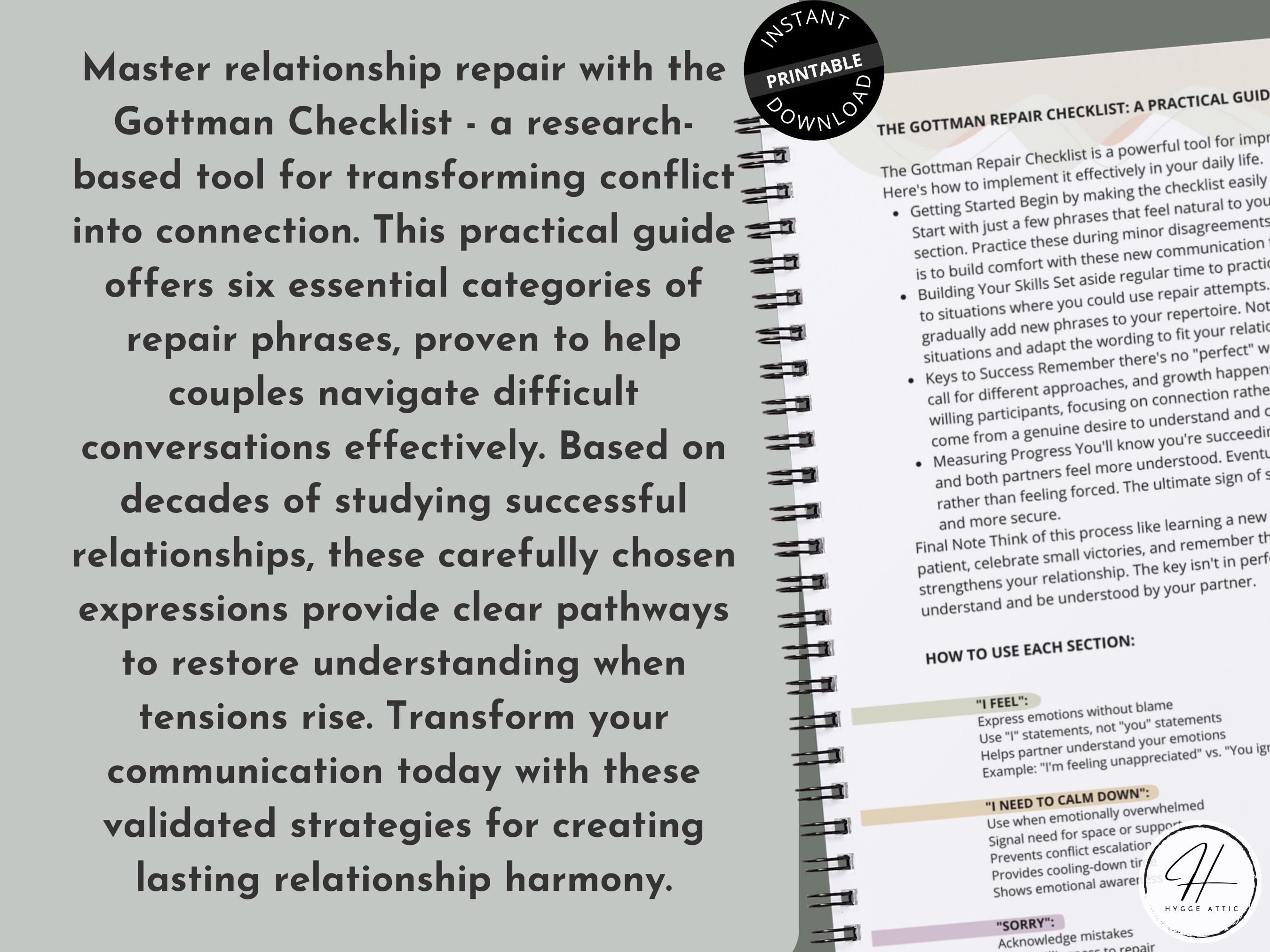 Couples Repair Checklist & Communication Guide: Marriage Counseling ...